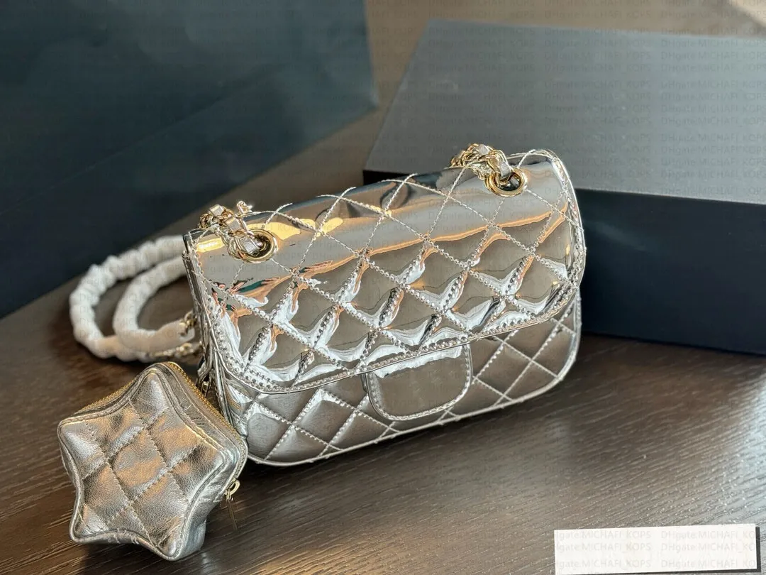 Classic Diamond Patterned Genuine Leather Patent Leather Women Shoulder ...