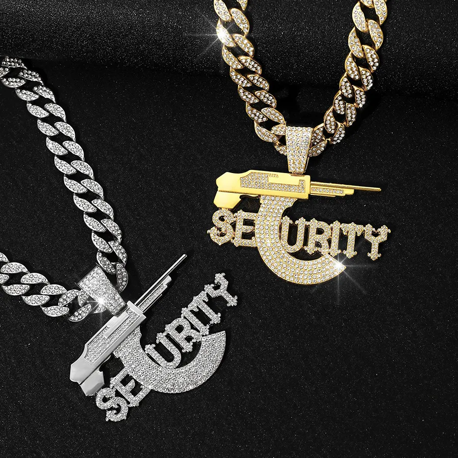 Hip Hop Men Rapper Diamond Pendant Necklace Shiny SEURITY Letters ...