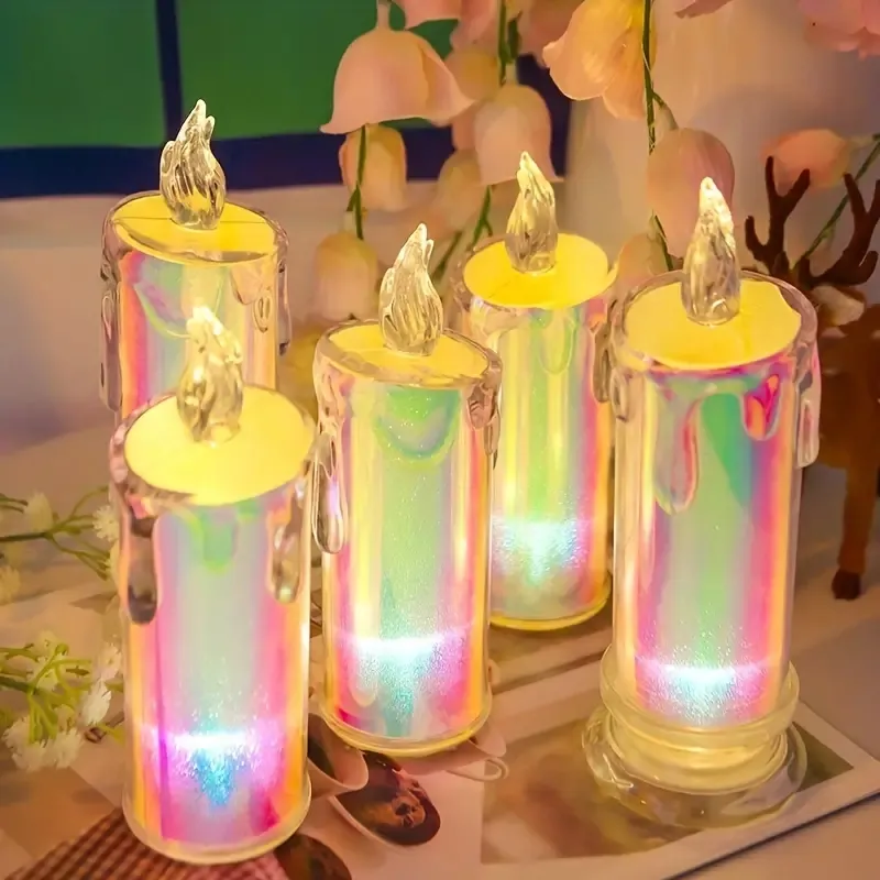 DHgate.com:1PC Rainbow Flame Holographic Glass Pillar Candle Light ...