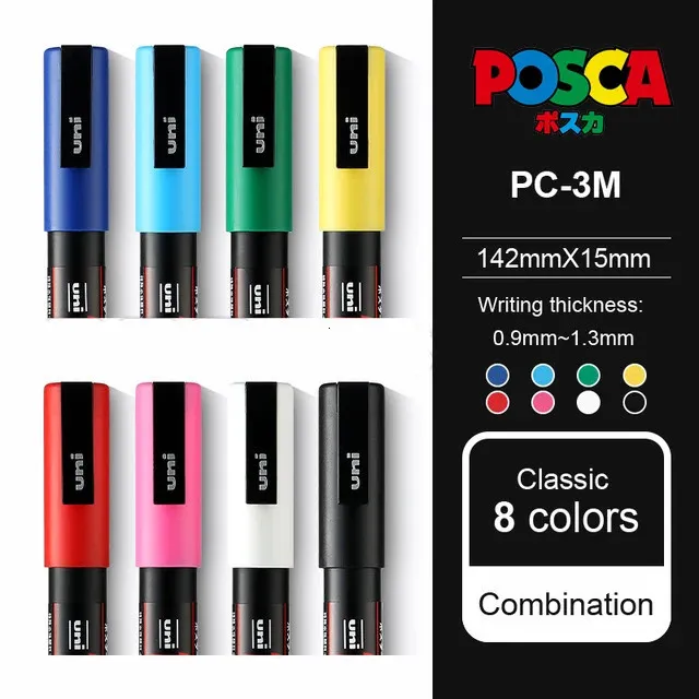 Japan Uni Posca Farbmarkierungsstift SetPC 1M PC 3M PC 5MPC 8KPC 17K 7 ...