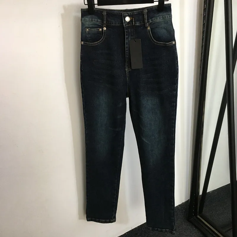 DHgate.com:Womens High-Waist Slim Denim Jeans with Classic Letters ...