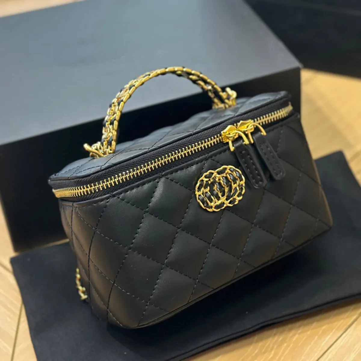 Gold Designer Handbag Genuine Leather Diamond Patterned Crossbody Box ...