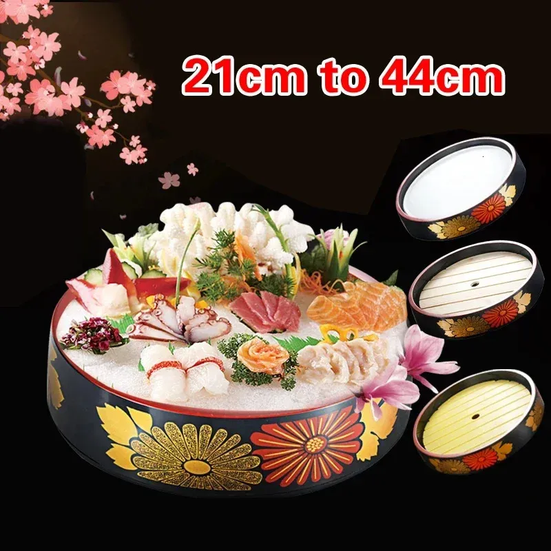Japanese Sushi Sashimi Serving Tray - Round Ice Plate, Chrysanthemum ...
