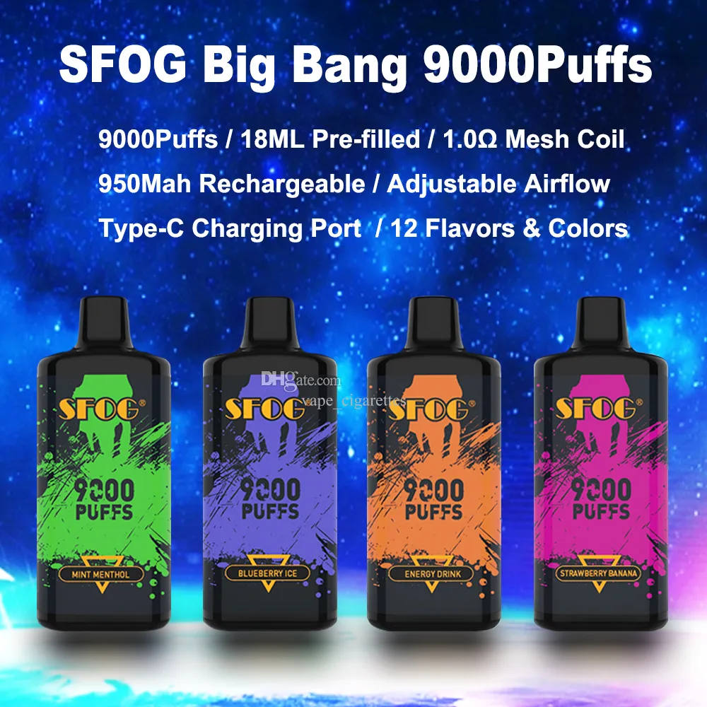 SFOG Original 9000 Puffs Disposable E Cigarette Big Bang Puff 9k Vape ...