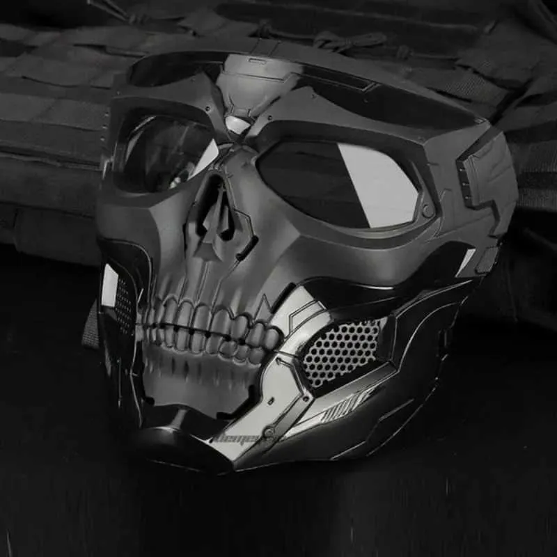 Skull Motorcycle Helmet with Goggles - Full Face Skeleton Design ...