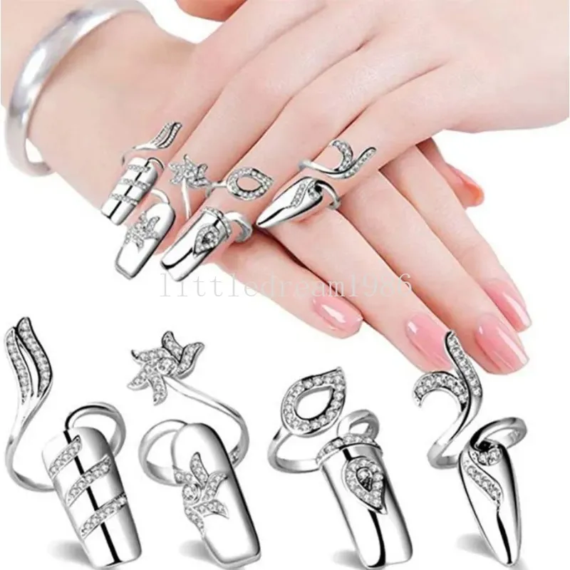 Bling Rhinestone Nail Ring Jewelry Finger Ring Unisex Silver-Plated Tin ...