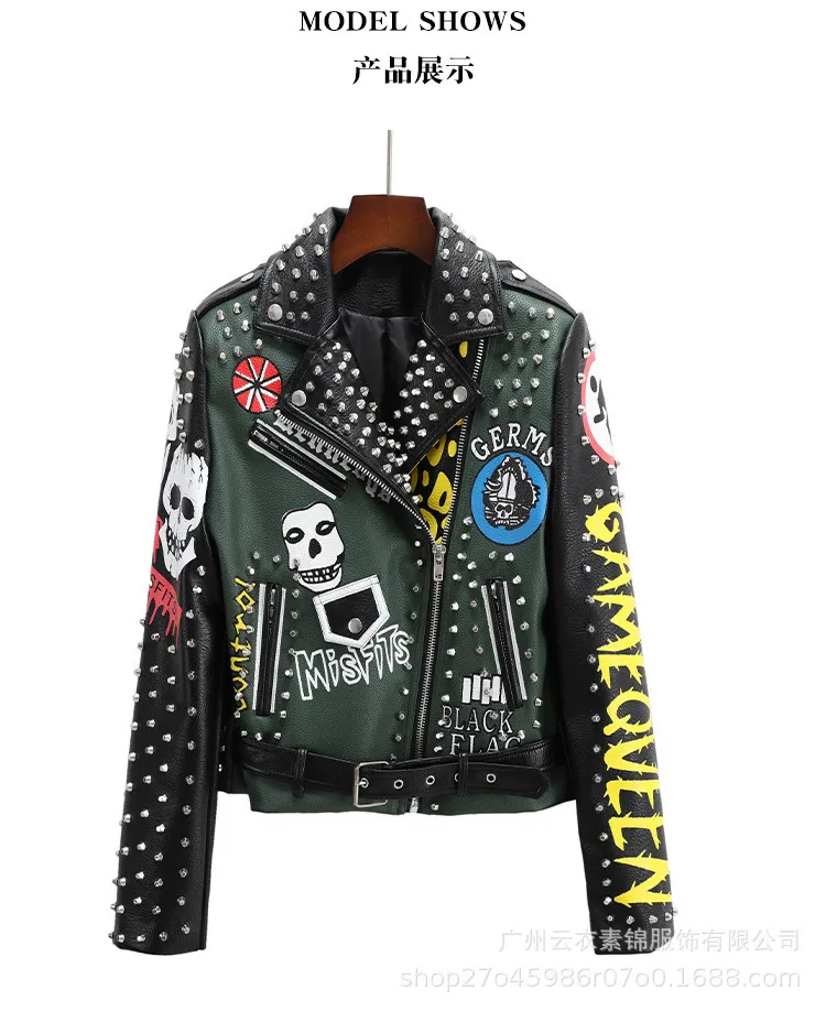 Ailegogo Womens High Street Faux Leather Studded Leather Ailegogo Womens High Street Faux Leather Studded Leather