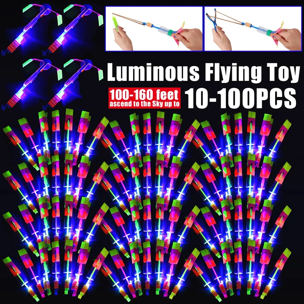Light Up Flying Toys 10 LED Slingshot Helicopters For Outdoor Fun ...