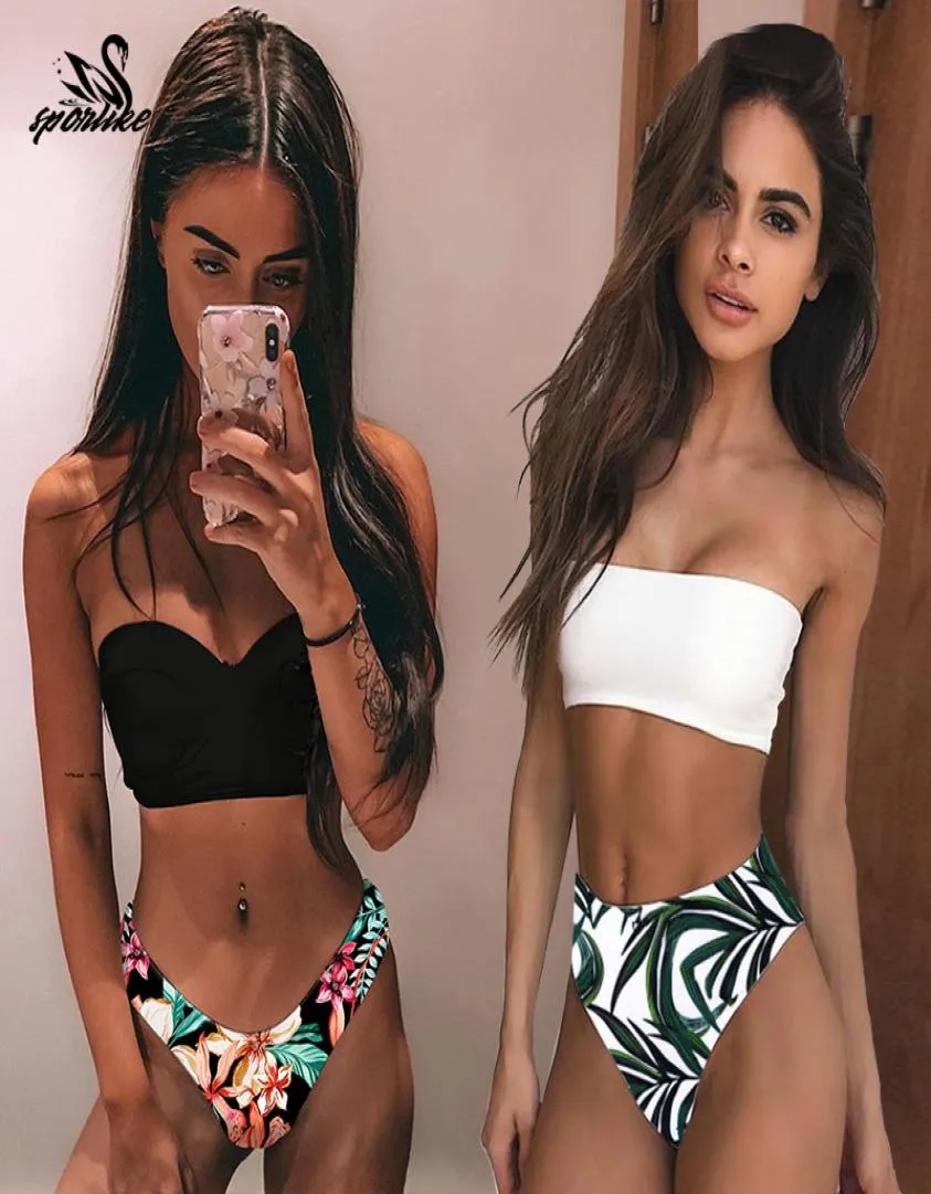 High Leg Bandeau Bikini Set Swimwear Female Two Pieces Swimsuit High