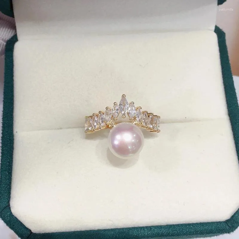 Cluster Rings ZHBORUINI 2024 Elegant Pearl Ring Real Natural Freshwater 18K Gold Plating Women ...