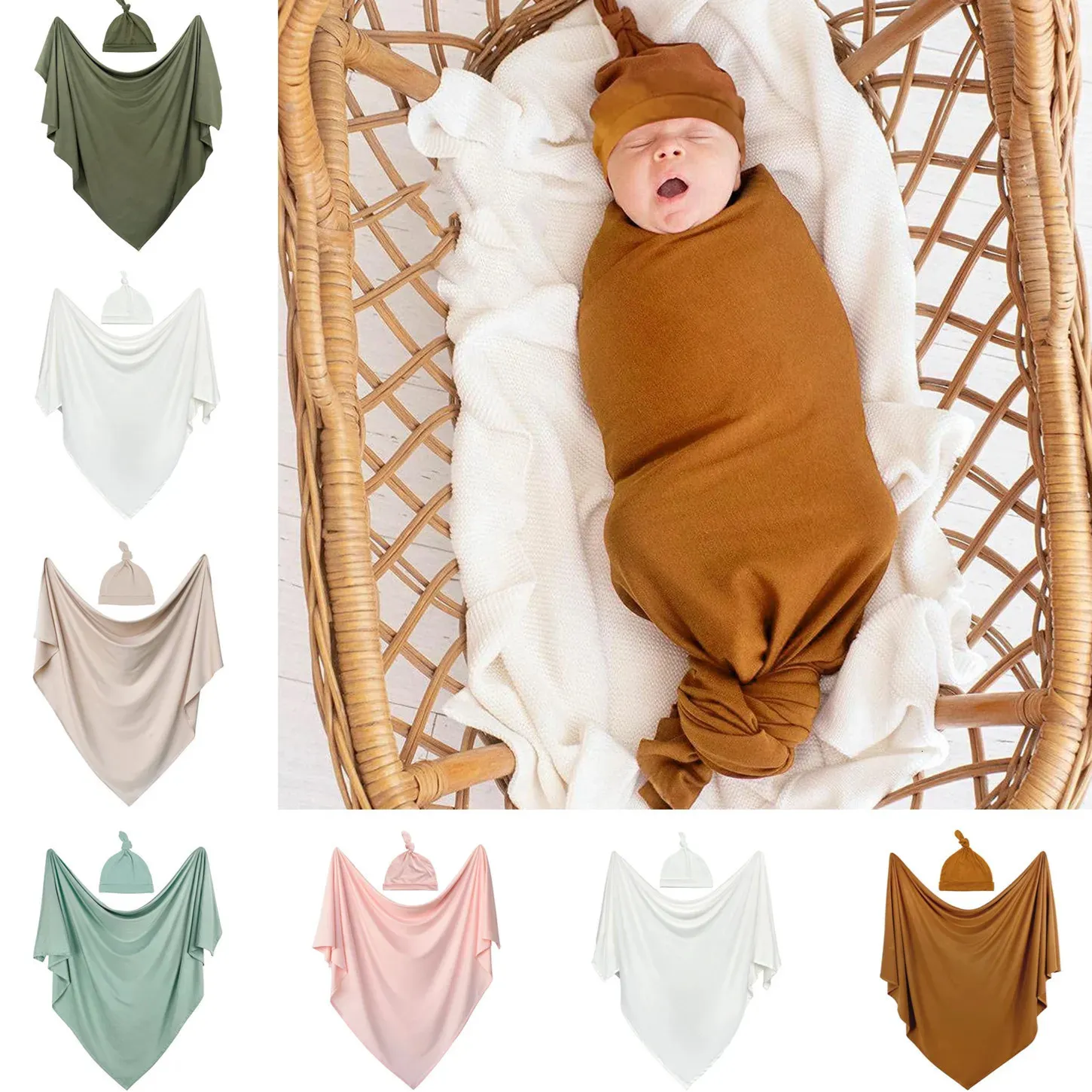 Newborn Swaddle Blanket & Hat Set - Soft Receiving Blanket for Baby ...