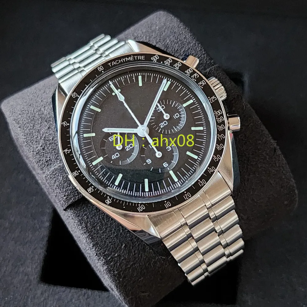 HASELITE Moonwatch 42MM Quartz Chronograph Wristwatch Black Dial Luxury ...