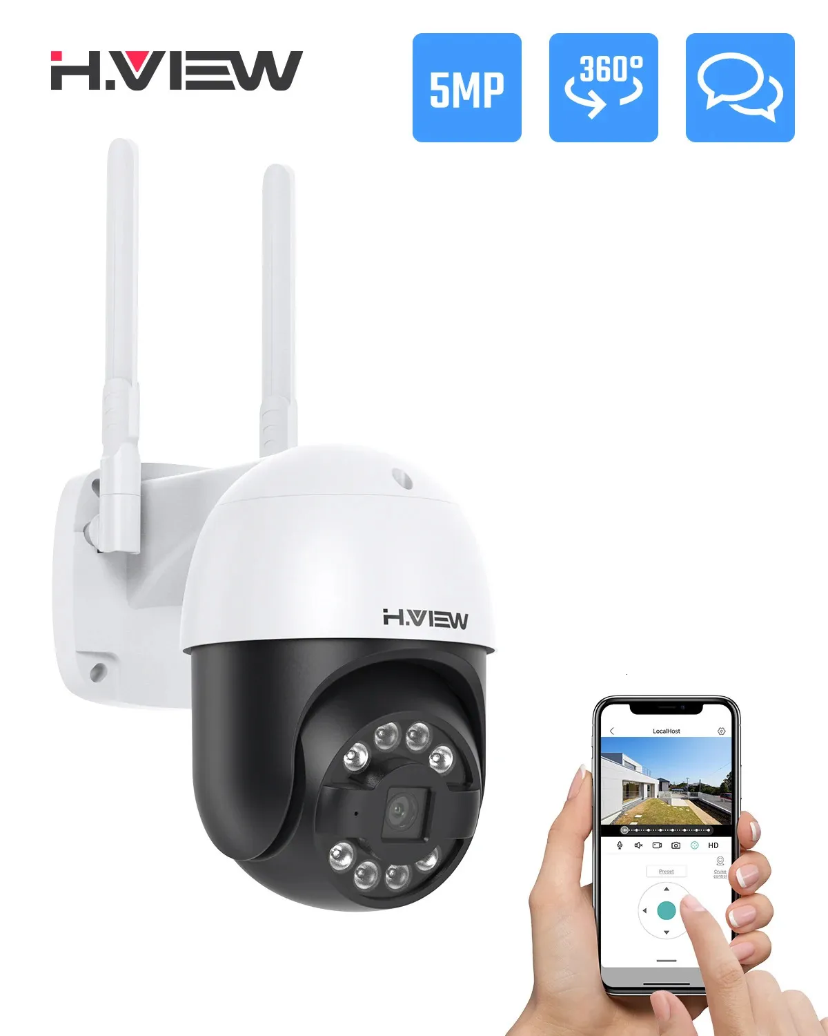 HVIEW 5MP PTZ hikvision cameras with AI Human Detection, Audio, 1080P ...
