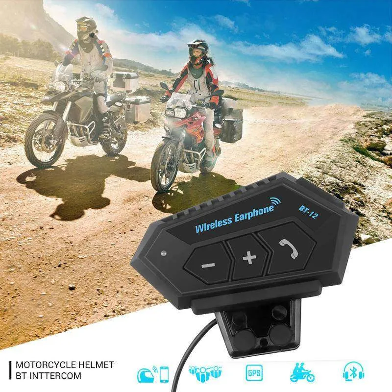 Motorcycle Helmet Bluetooth Intercom: BT12 Wireless Hands Free Motorbike Headset Speaker Anti ...