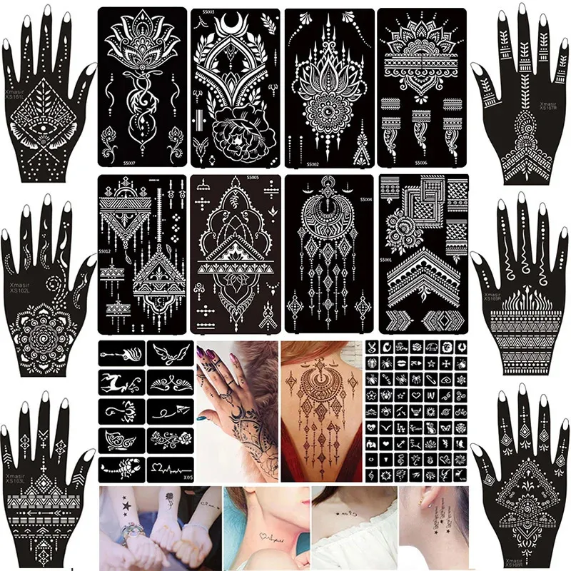 Henna Stickers For Hands, 16 Sheets Temporary Tattoo Stencil Kit Body ...