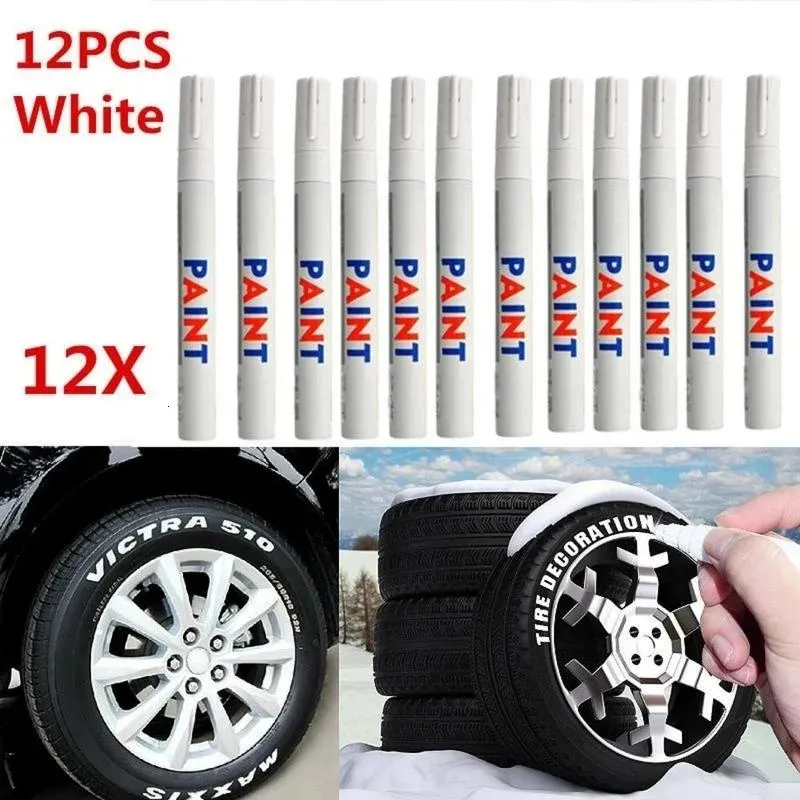 12-Piece White Waterproof Tyre Paint Marker Pen Set - Durable Rubber ...