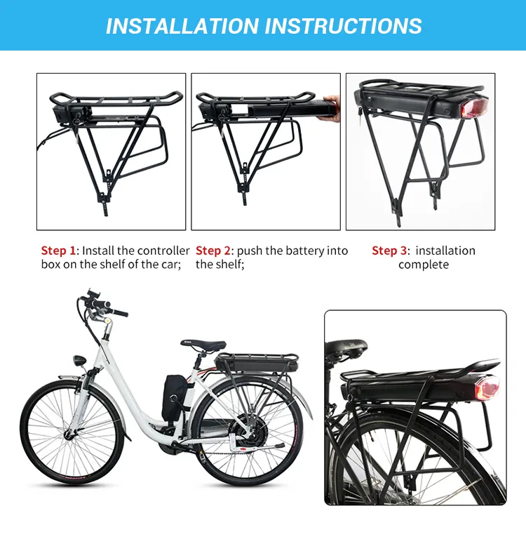 48v Rear Rack Battery 14 Ebike Batteries 36V 17.5ah With 18650 Cells ...