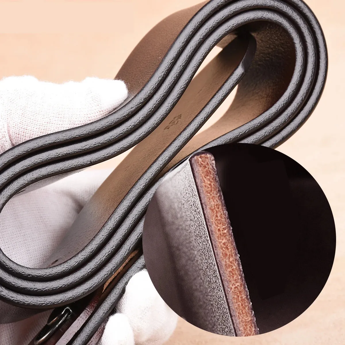 Men's Genuine Leather Belt Narrow 3.8cm Wide with 7cm x 5cm Golden ...