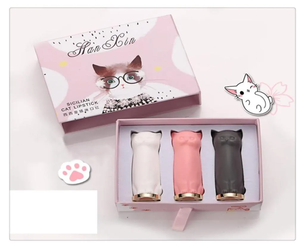 Cartoon Cat Lipsticks Makeup Set Waterproof Long Lasting Crystal ...