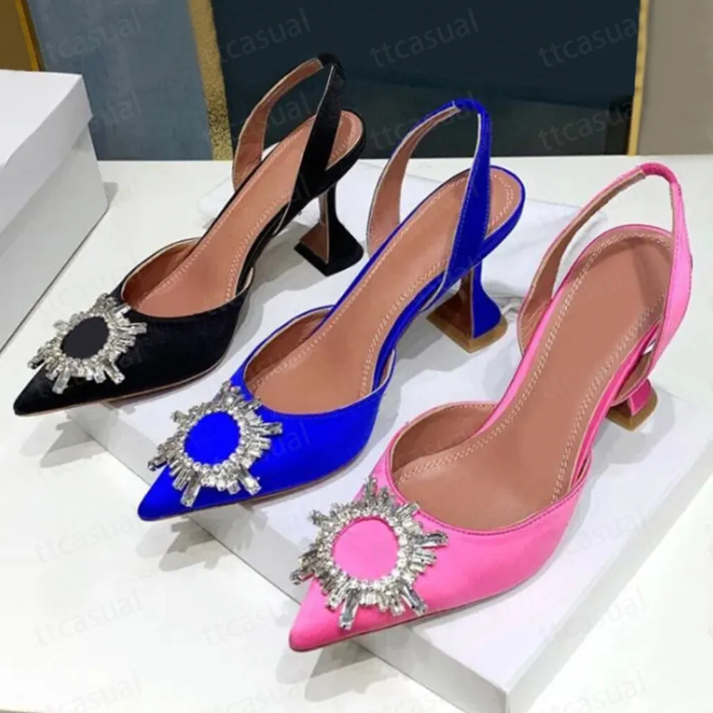 Bulk Rhinestone High Heel Sandals Satin Slingback Dress Shoes With ...
