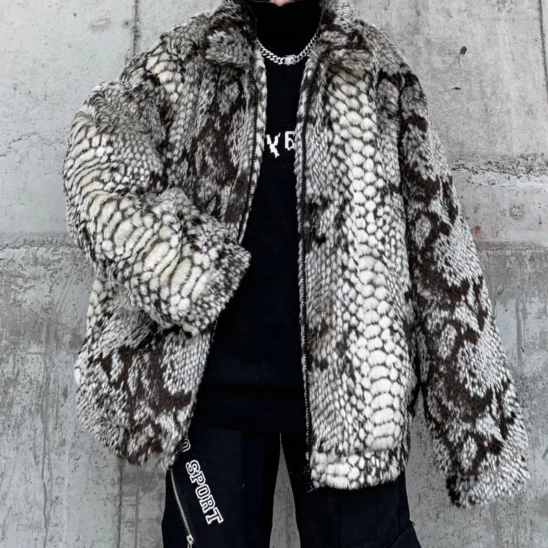 DHgate.com:Arrivals Python Pattern Fur Coat Mens Winter Fashion Faux ...
