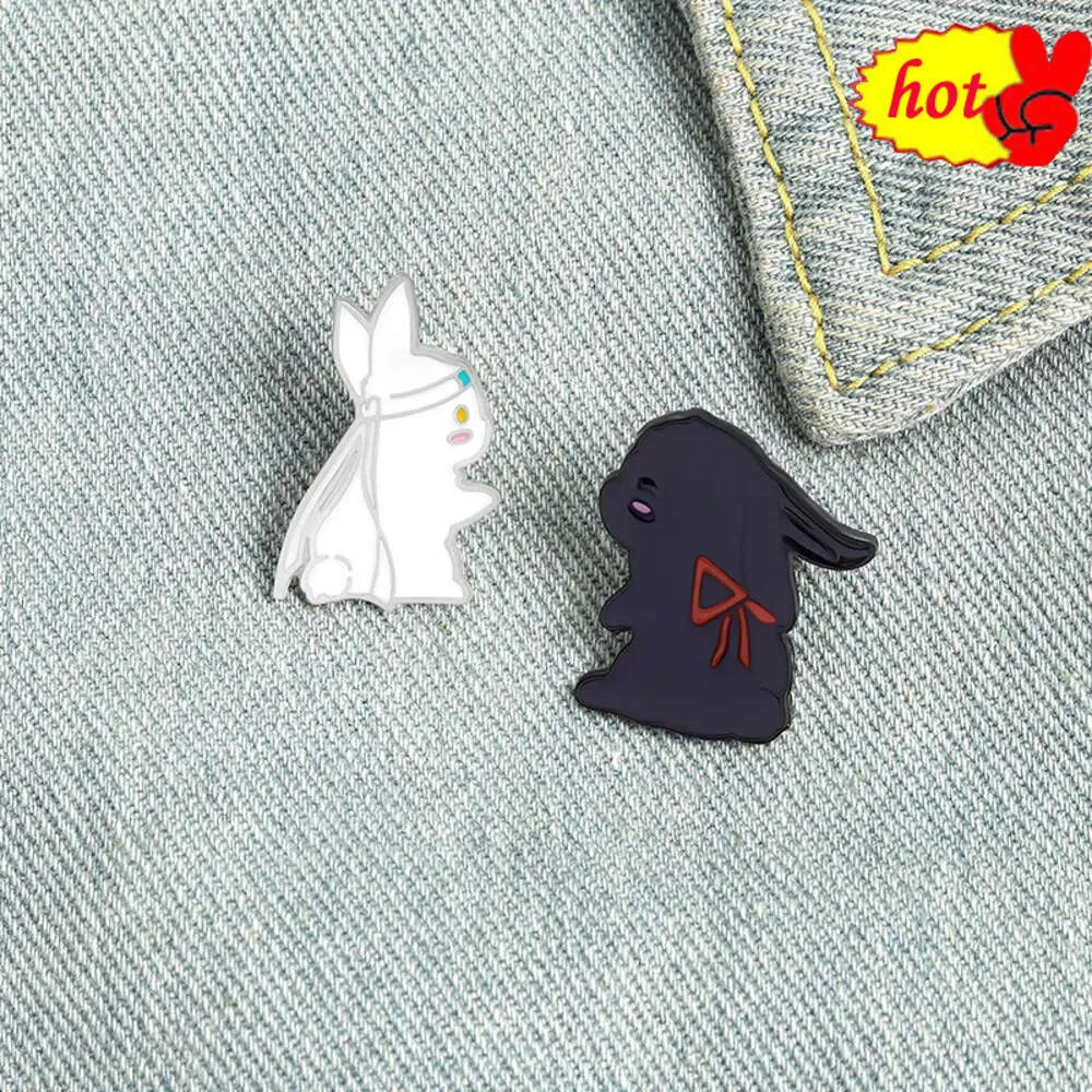 Couple Bracelets Black And White Rabbits Decor Enamel Pins: Matching ...