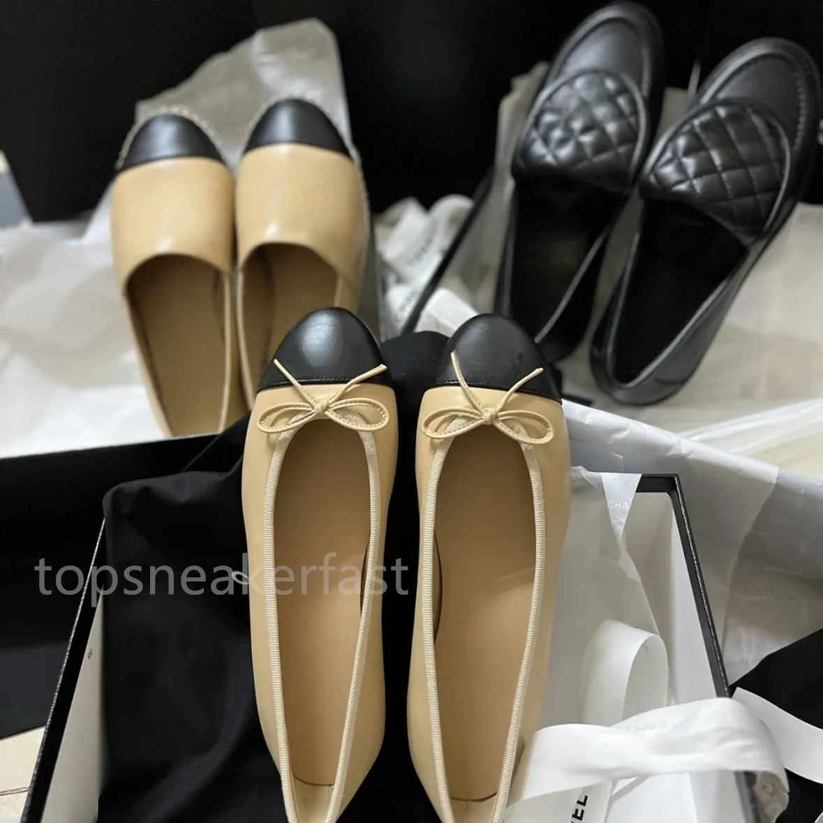 Designer Ballet Flats Women's Cowhide Leather Letter Bow Ballet Dance ...