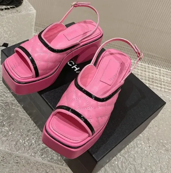 Sheepskin Platform Wedge Sandals - Stylish Quilted Plaid Heeled ...