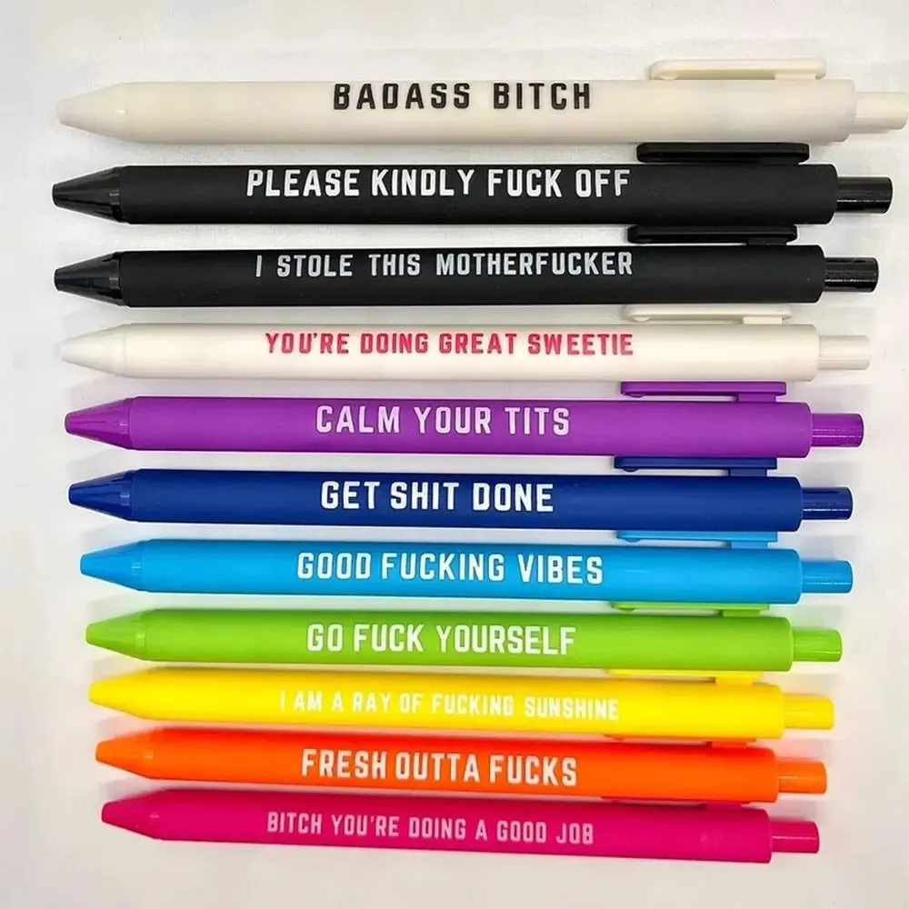 11 Funny Word Pens Set - Cool Ballpoint Pens for Students & Novelty ...