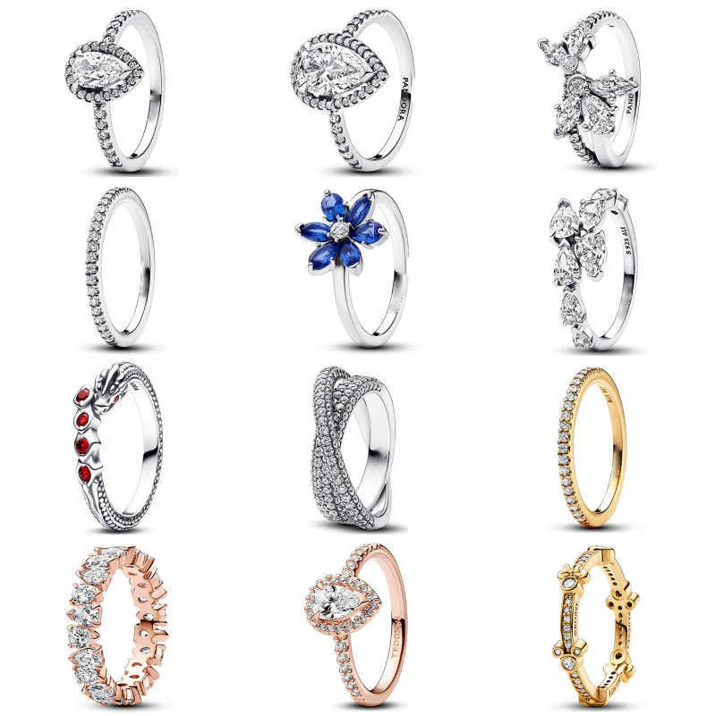 Dora's Charm S925 Sterling Silver Pear Blossom Halo Overlap With Plant Specimen Ring For Women ...