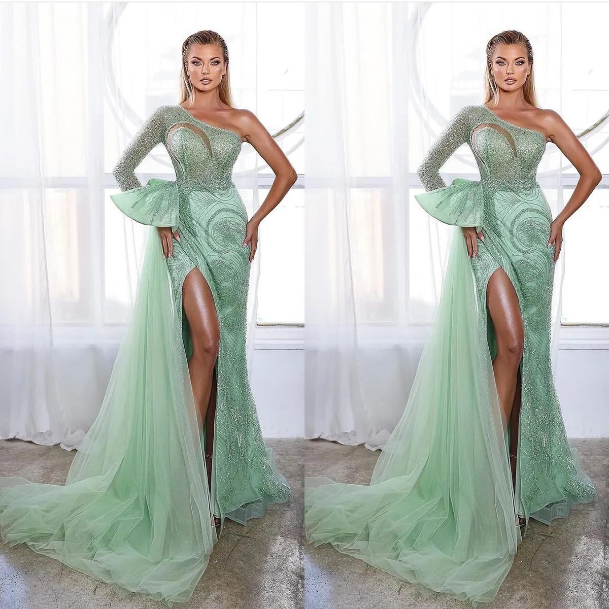 Elegant One Shoulder Sequin Prom Dresses Side Split... From ...