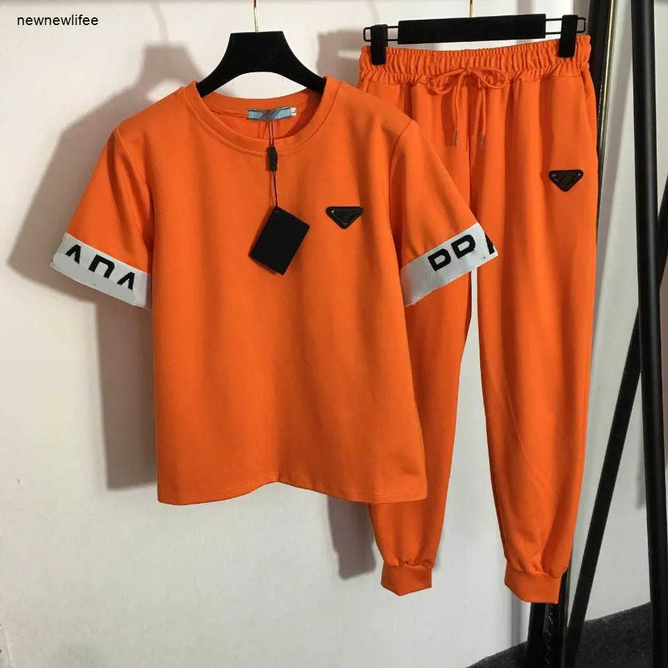 Women's Chic Summer Triangle Logo Two-Piece T-Shirt and Trousers Set ...