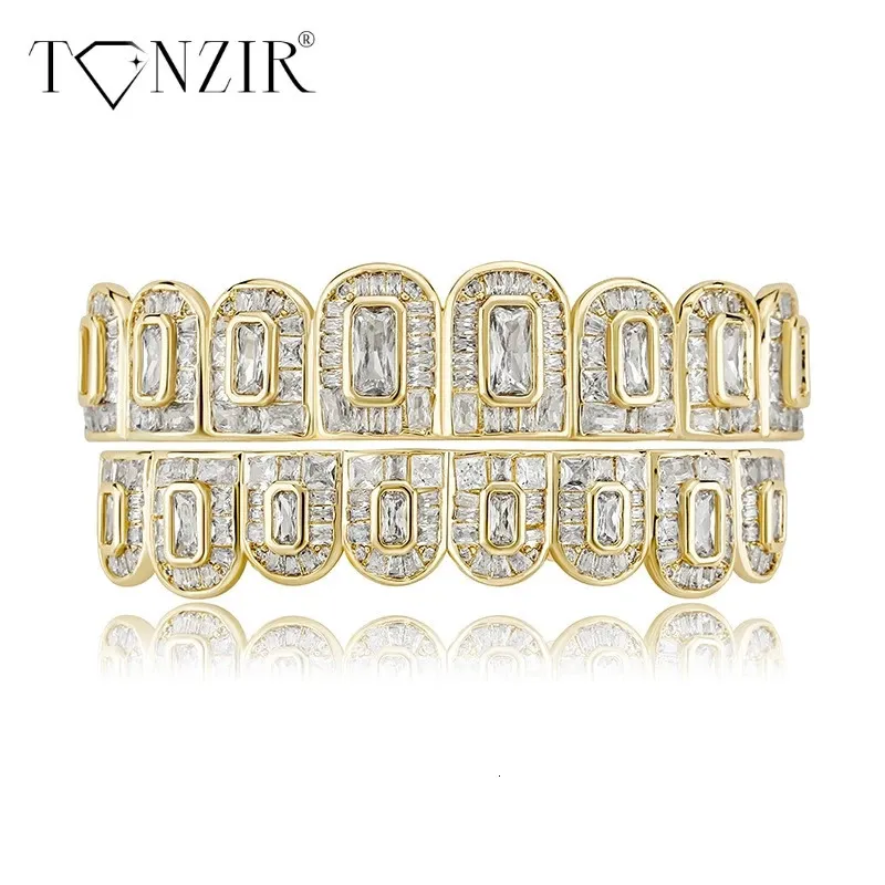 Hip Hop Grillz Set: 14K Gold/Silver Plated Iced Out Zircon Fang Mouth ...