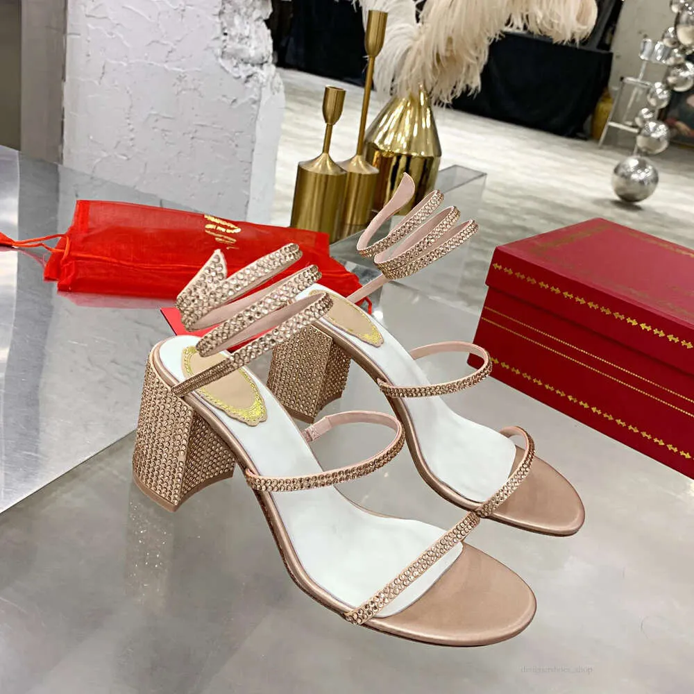 Rene Caovilla Heel Cleo Crystals Embellished Chunky Heels Sandals 75mm ...