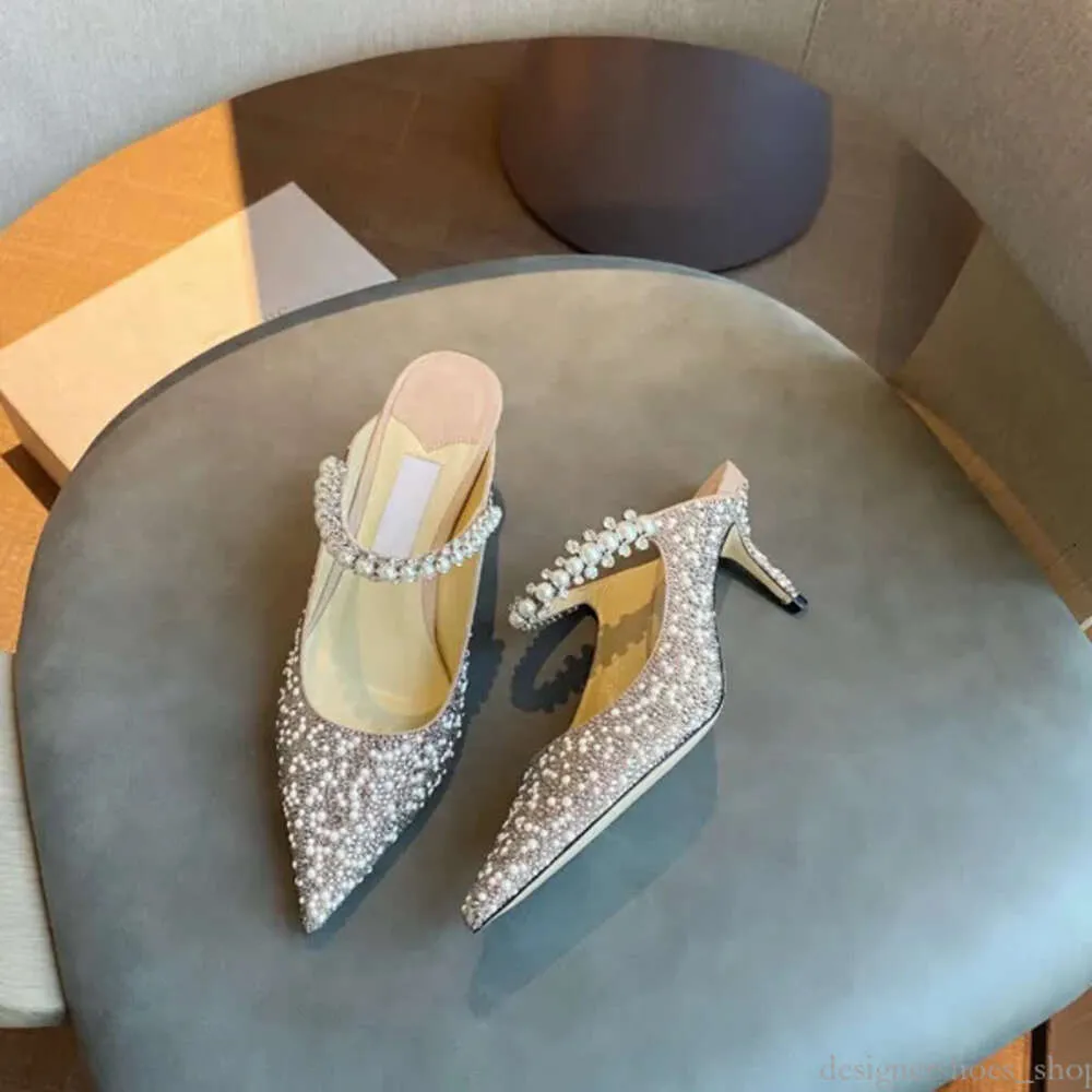 Bing 65mm Slippers Gem Embellished Studded Anklet Stiletto Heels Mules ...