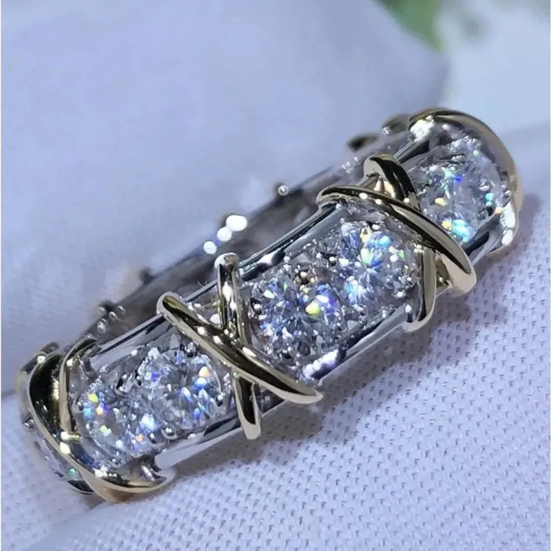 Charm 10K Gold 4mm Lab Diamond Ring 925 Sterling Silver Wedding Band ...
