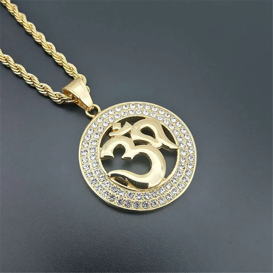 OM Pendant Necklace - 14k Gold Hindu Buddhist AUM Necklace, Round Yoga ...
