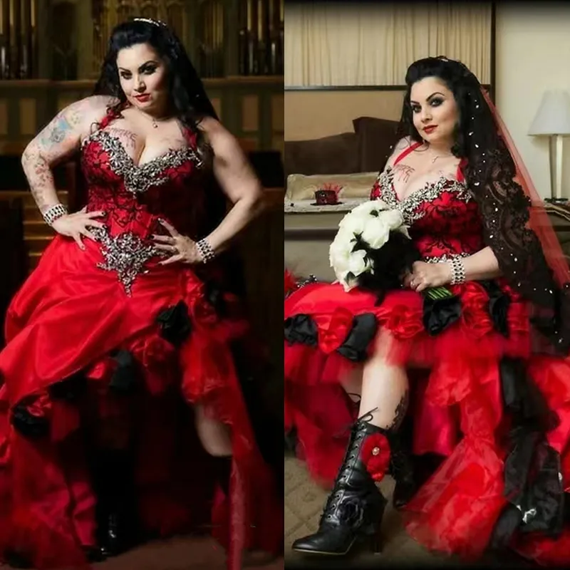 Vintage Red and Black Gothic red prom gown with...
