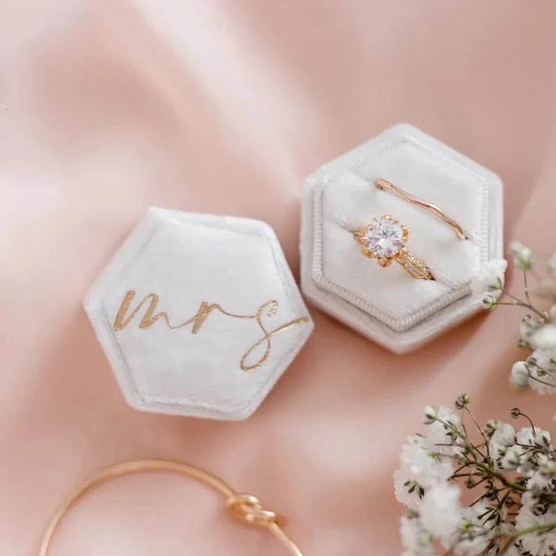 DHgate.com:Personalized Velvet Hexagon Double Slot Ring Box for Wedding ...