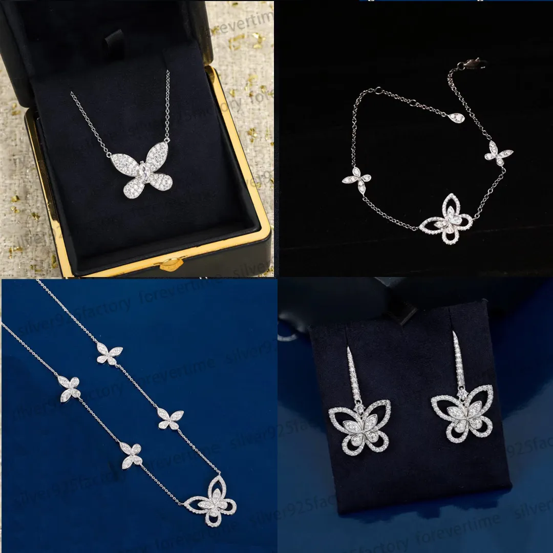 925 Silver Phantom Butterfly Pendant Necklace For Women Five Flowers ...