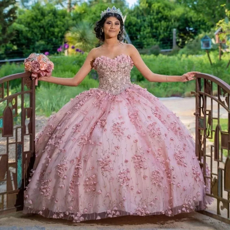 Light Pink Quinceanera Dress With Sparkling Lace Appliques And Cape