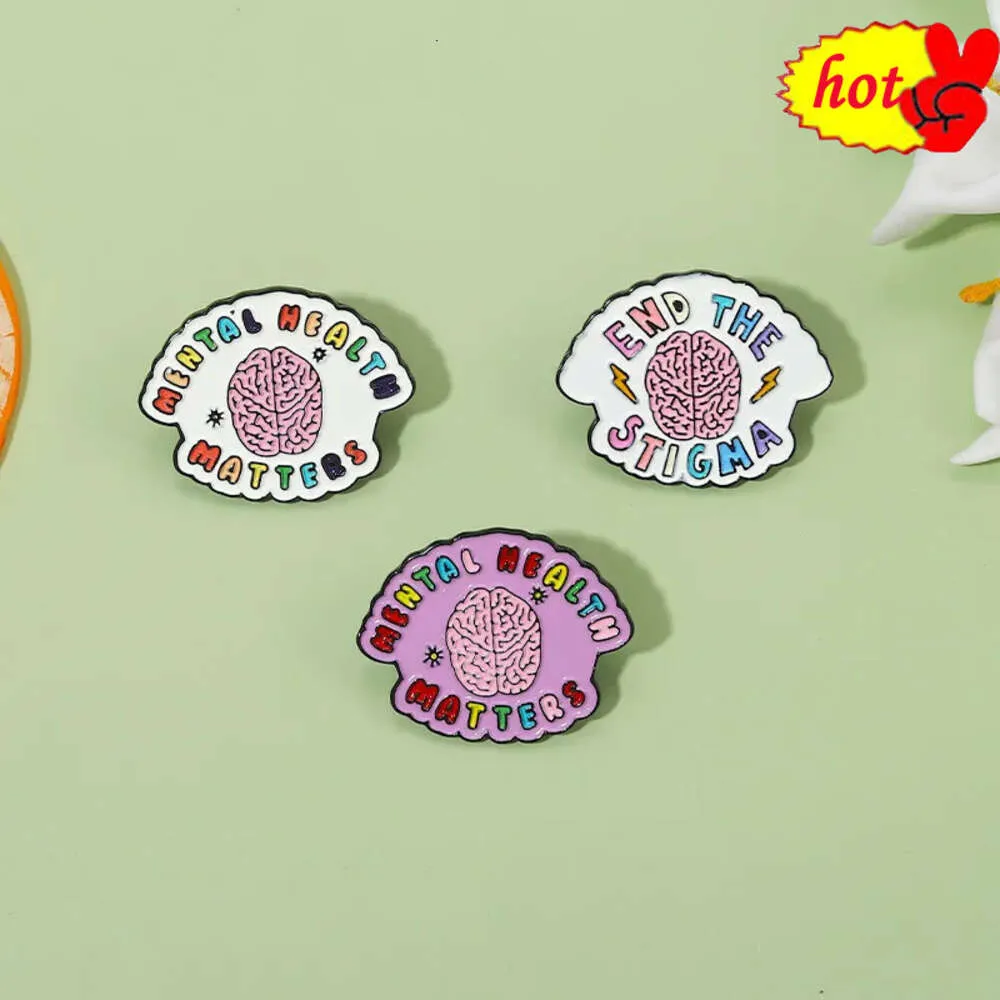 Hot Lapel Pins Mental Health Brain Badge Golden Metal Brooch For ...