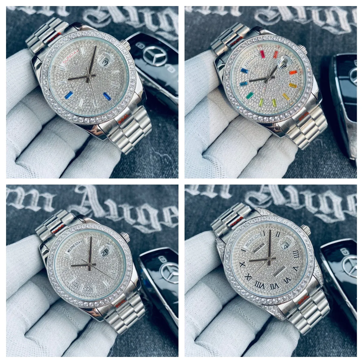 Premium 40mm Wrist Watch: Silver Stainless Steel, Diamond Accents ...