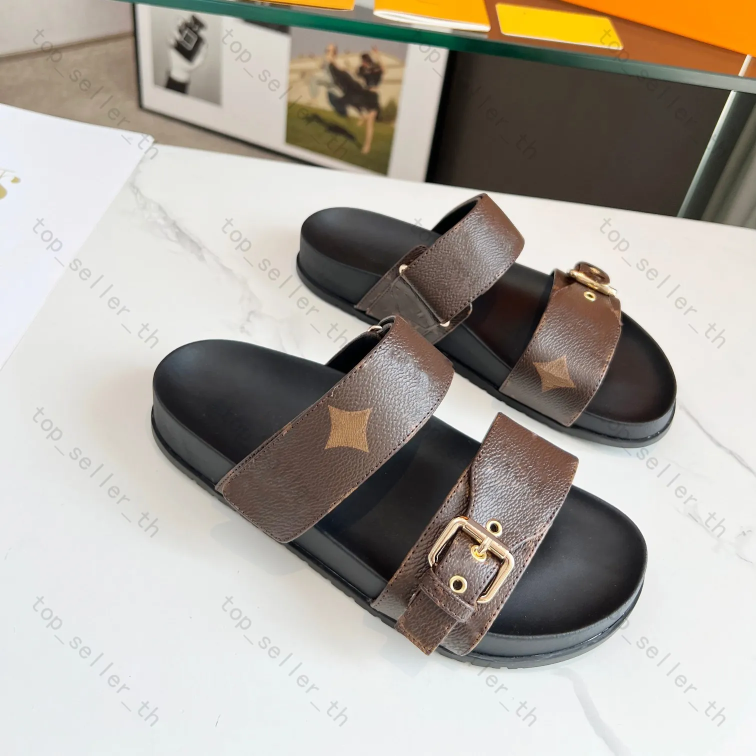 Designer Flat Heel Tan Leather Sandals For Women Mom DIA FLAT COMFORT ...