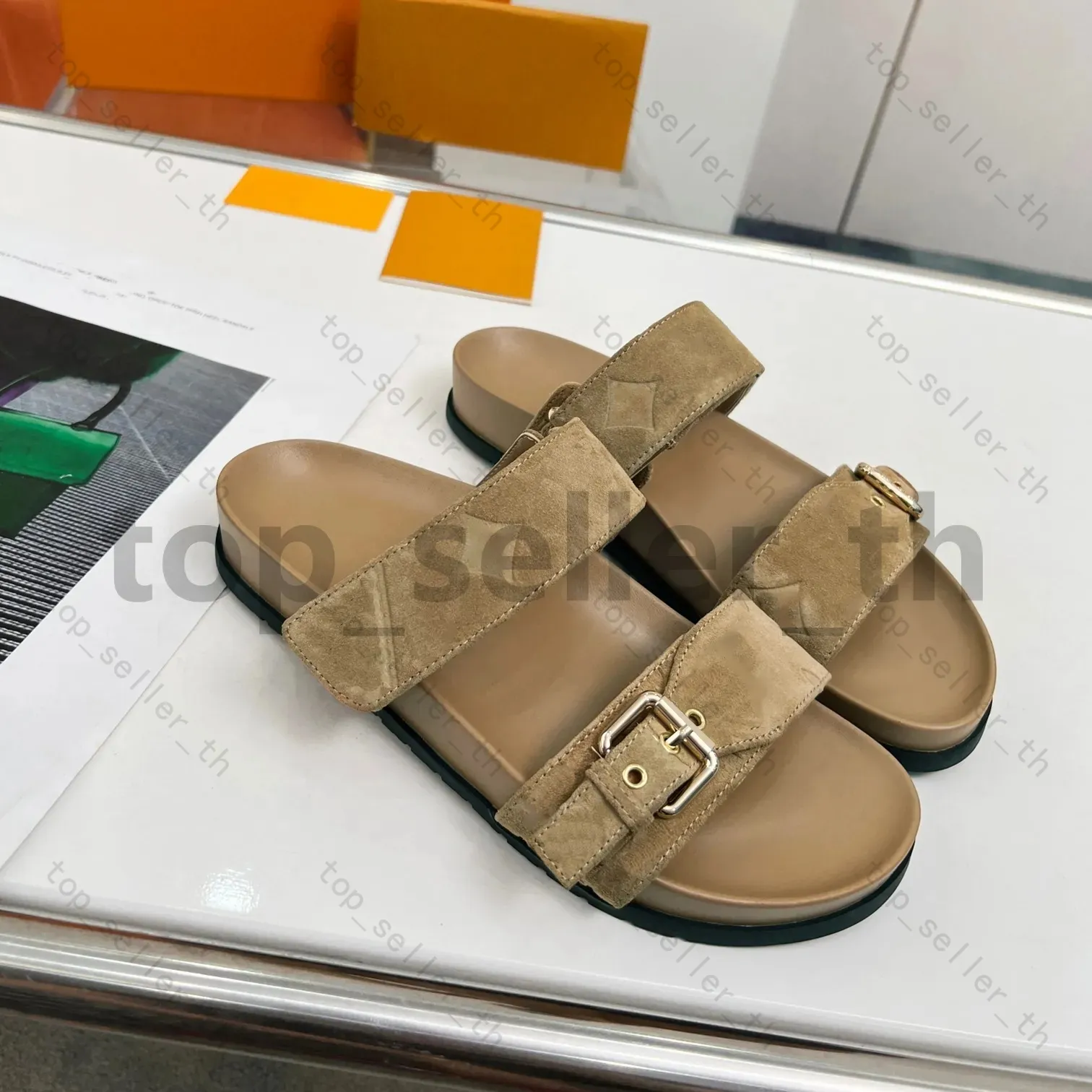 Designer Flat Heel Tan Leather Sandals For Women Mom DIA FLAT COMFORT ...