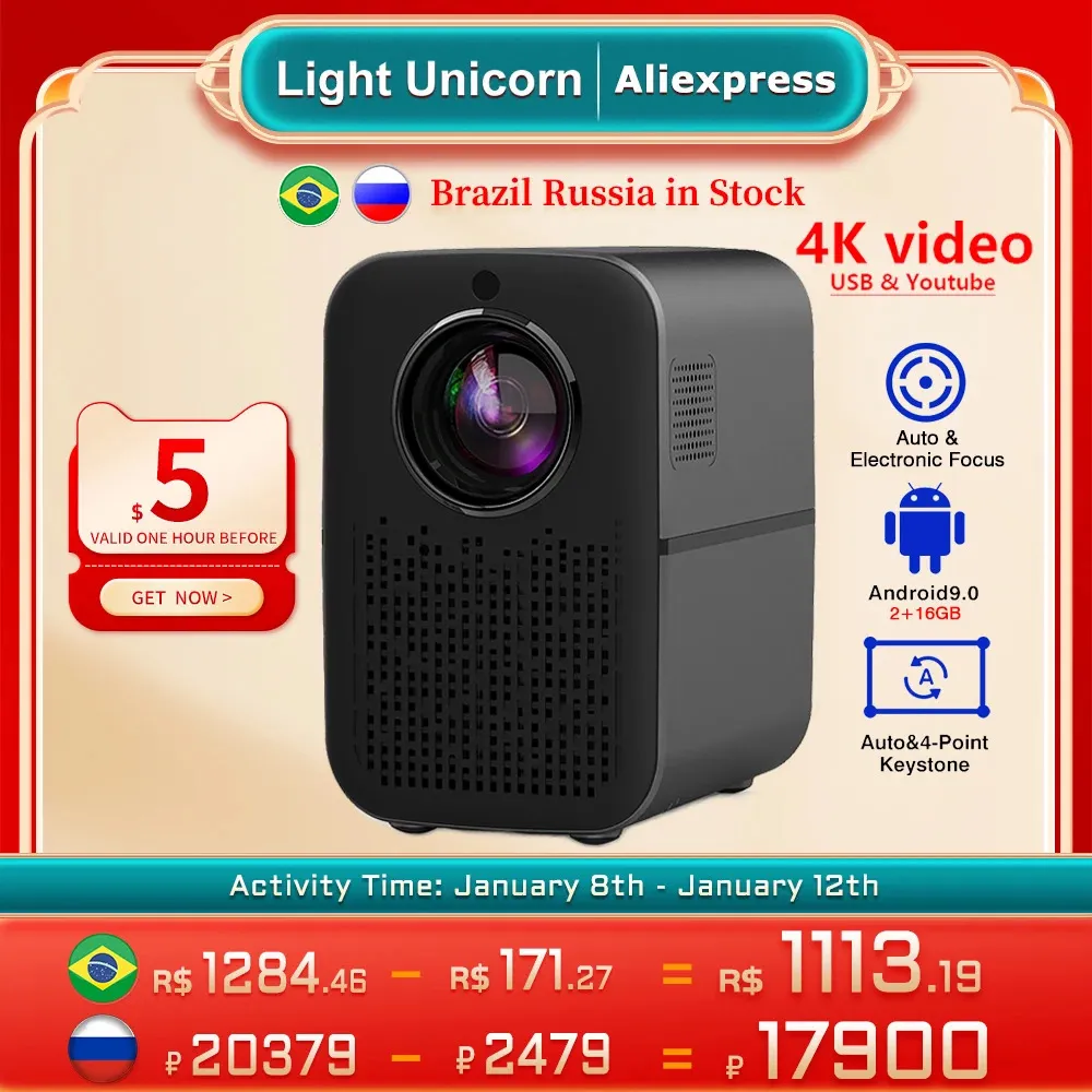 Light Unicorn M6 Pro 4K Video Projector Android 6000 Lumen's Wifi ...