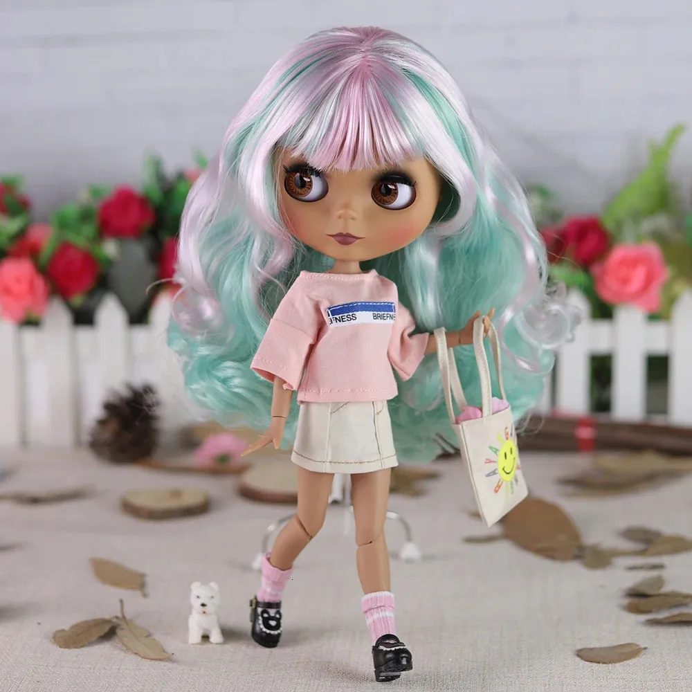 ICY DBS Blyth Doll 16 Inch 30cm BJD Jointed Black Skin Body With Casual ...