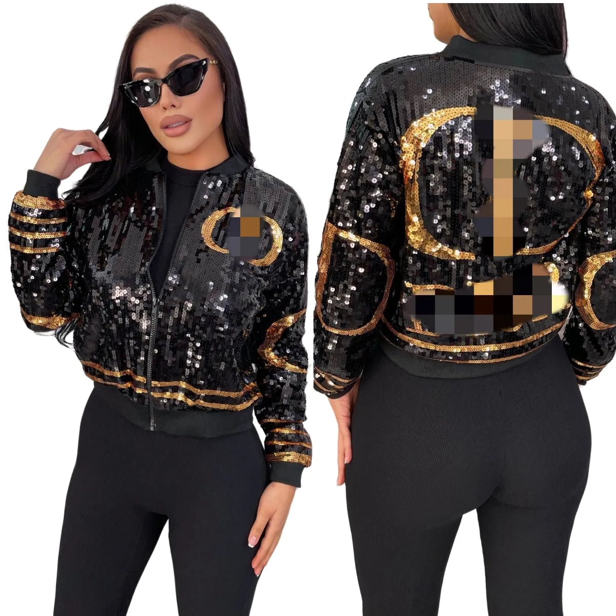 Sequin Jackets For Women: Sparkling Zip Up Baseball Jacket, Casual Daily Outerwear For Ladies ...
