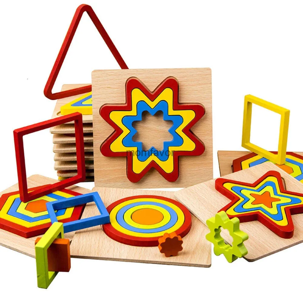 Montessori Wooden Puzzle - Geometric Shapes Sorting Board for Toddlers ...