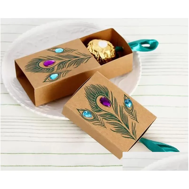 DHgate.com:Peacock Feather Candy Boxes, Faux Rhinestone Kraft Paper ...